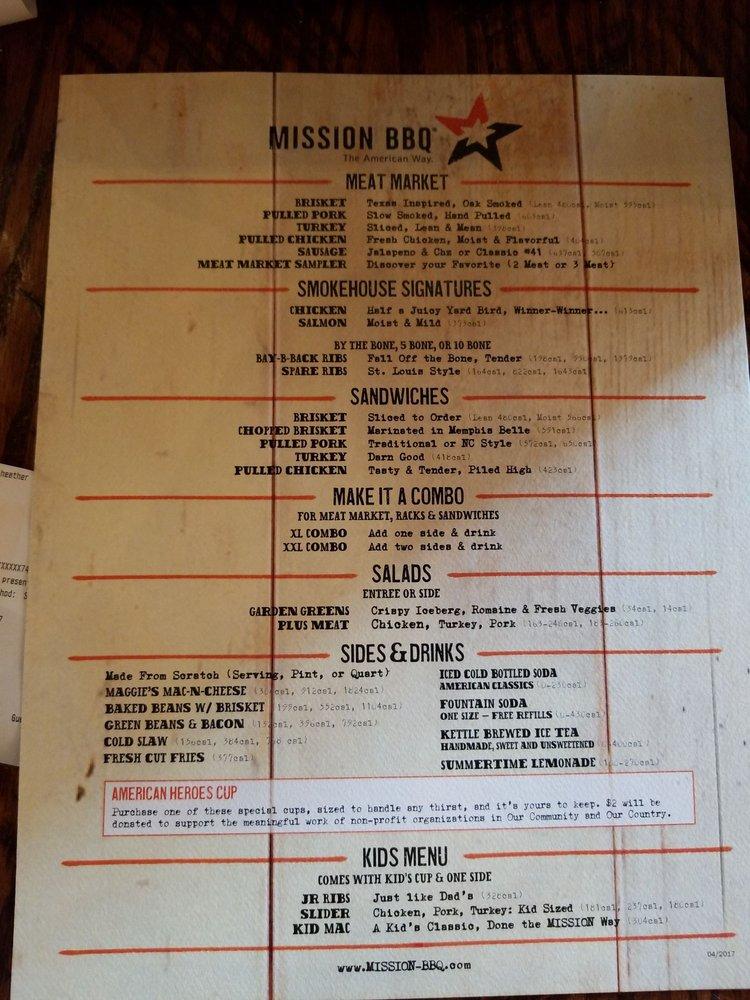 Menu at MISSION BBQ, Troy