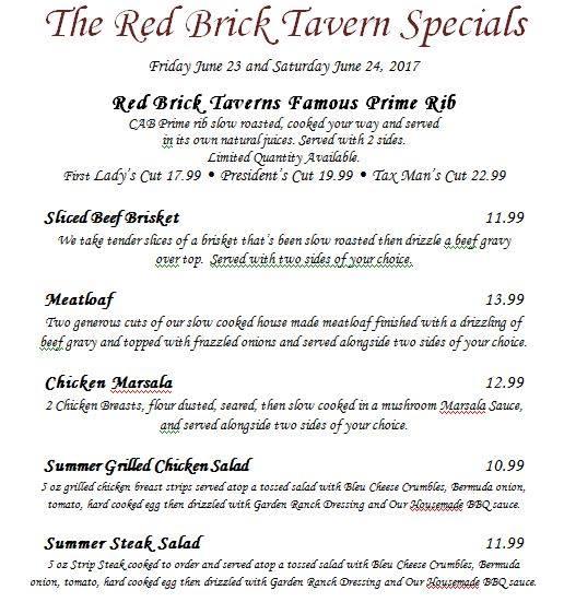 Menu at Red Brick Tavern pub & bar, London, Cumberland St