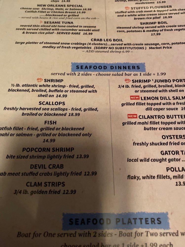 Menu at Whitey's Fish Camp pub & bar, Fleming Island