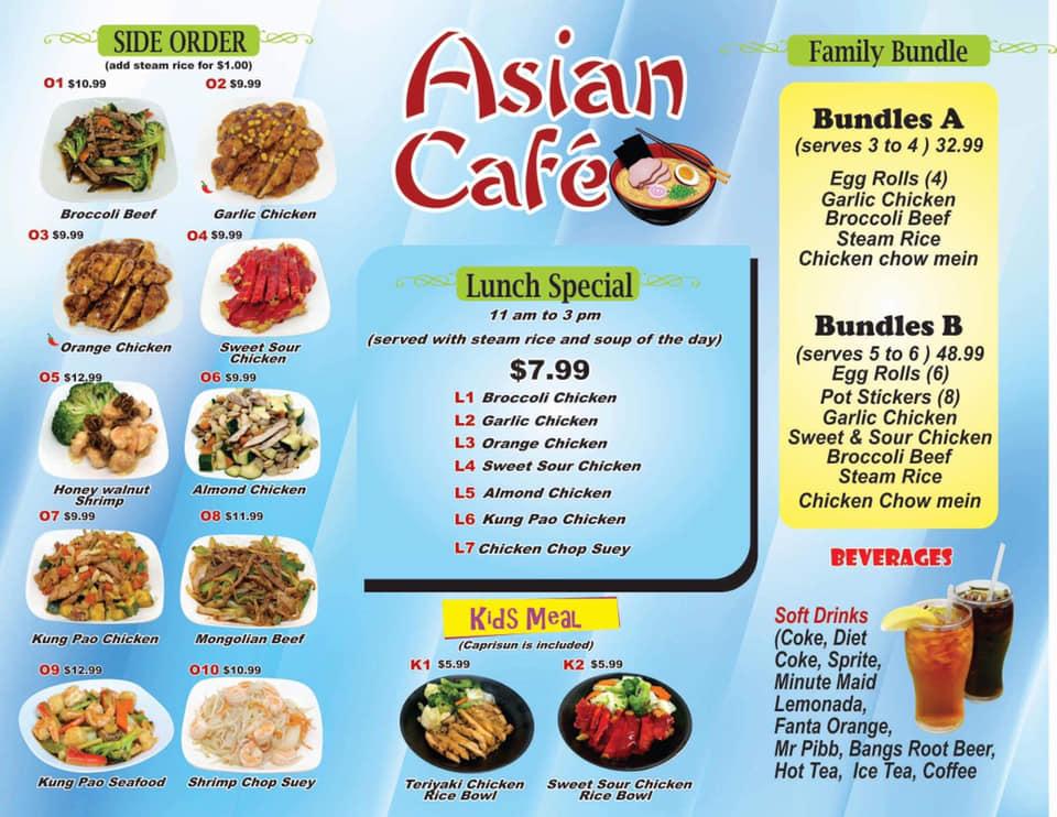 Menu at Asian cafe, Turlock, 371 N Golden State Blvd