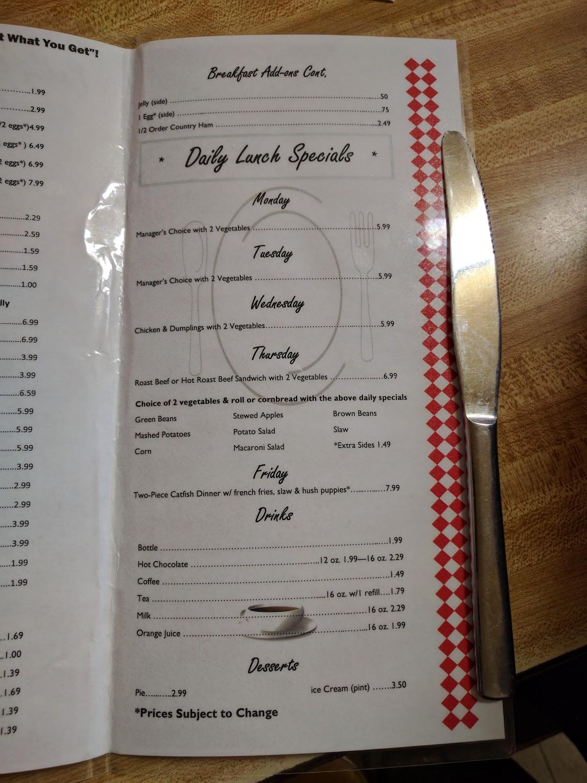 Menu at Betty's Stockyard Cafe, Kingsport