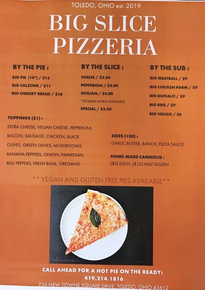 Menu at Big Slice Pizzeria, Toledo