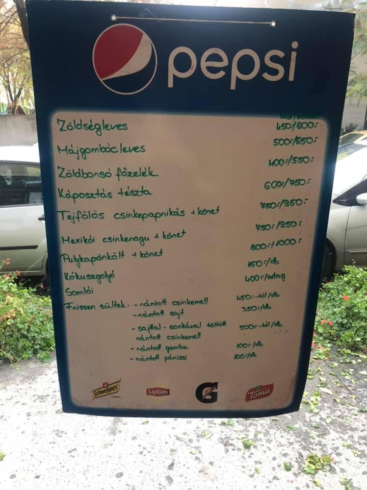 Menu at Maja Konyhája restaurant, Budapest
