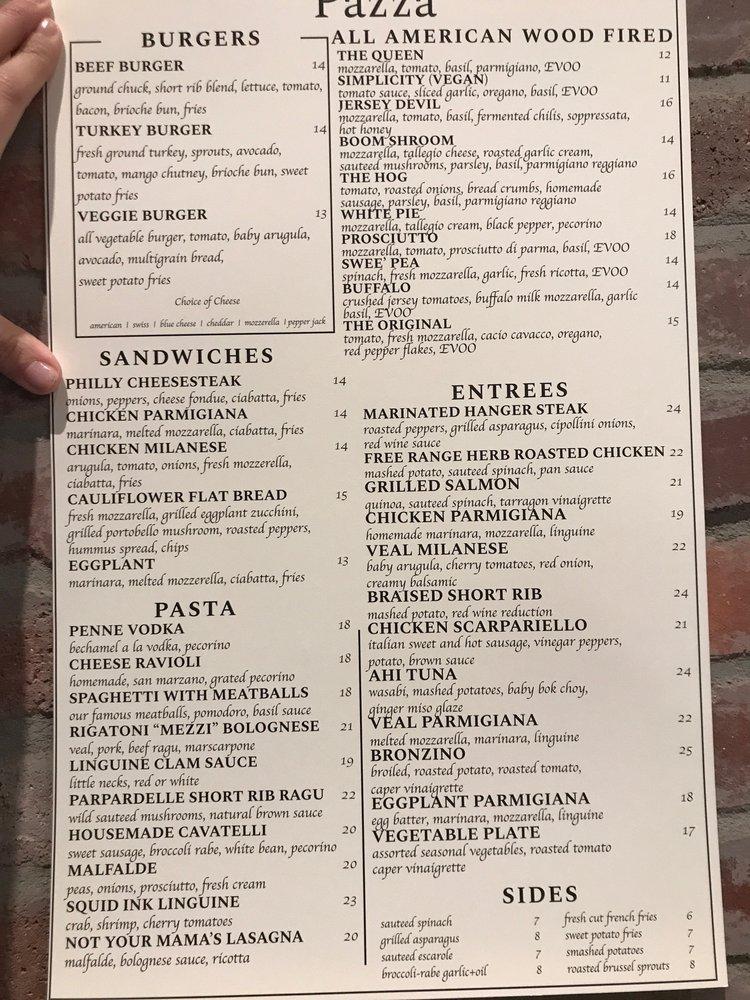 Menu at Pazza pizzeria, Franklin Lakes