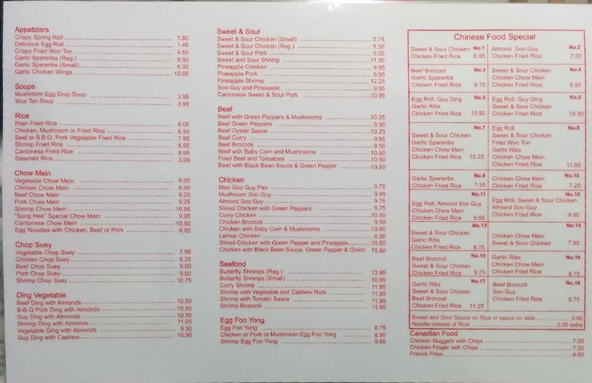 Carta del restaurante Song Hee Take Out, San Juan del Terranova