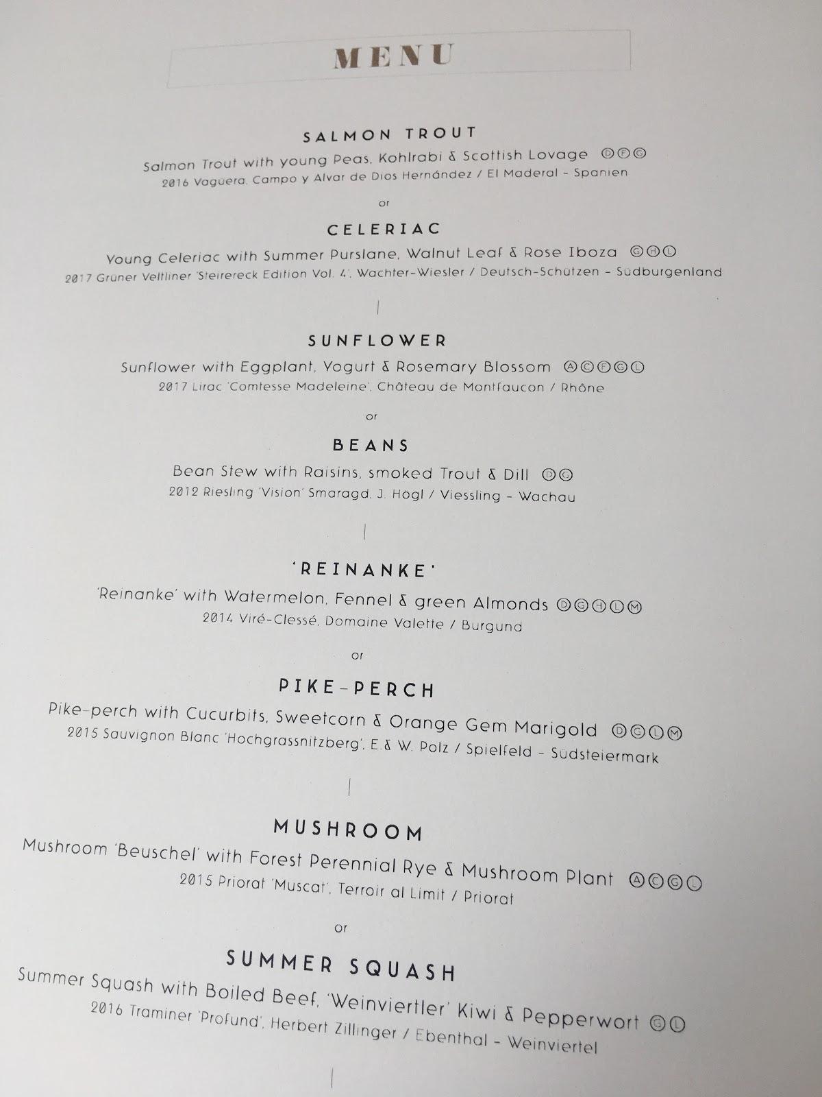 Carta del restaurante Steirereck, Viena