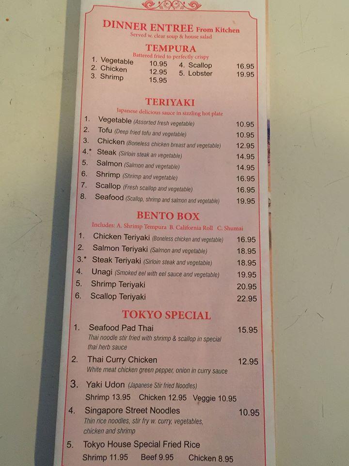 Menu at Tokyo Steak House restaurant, Jackson