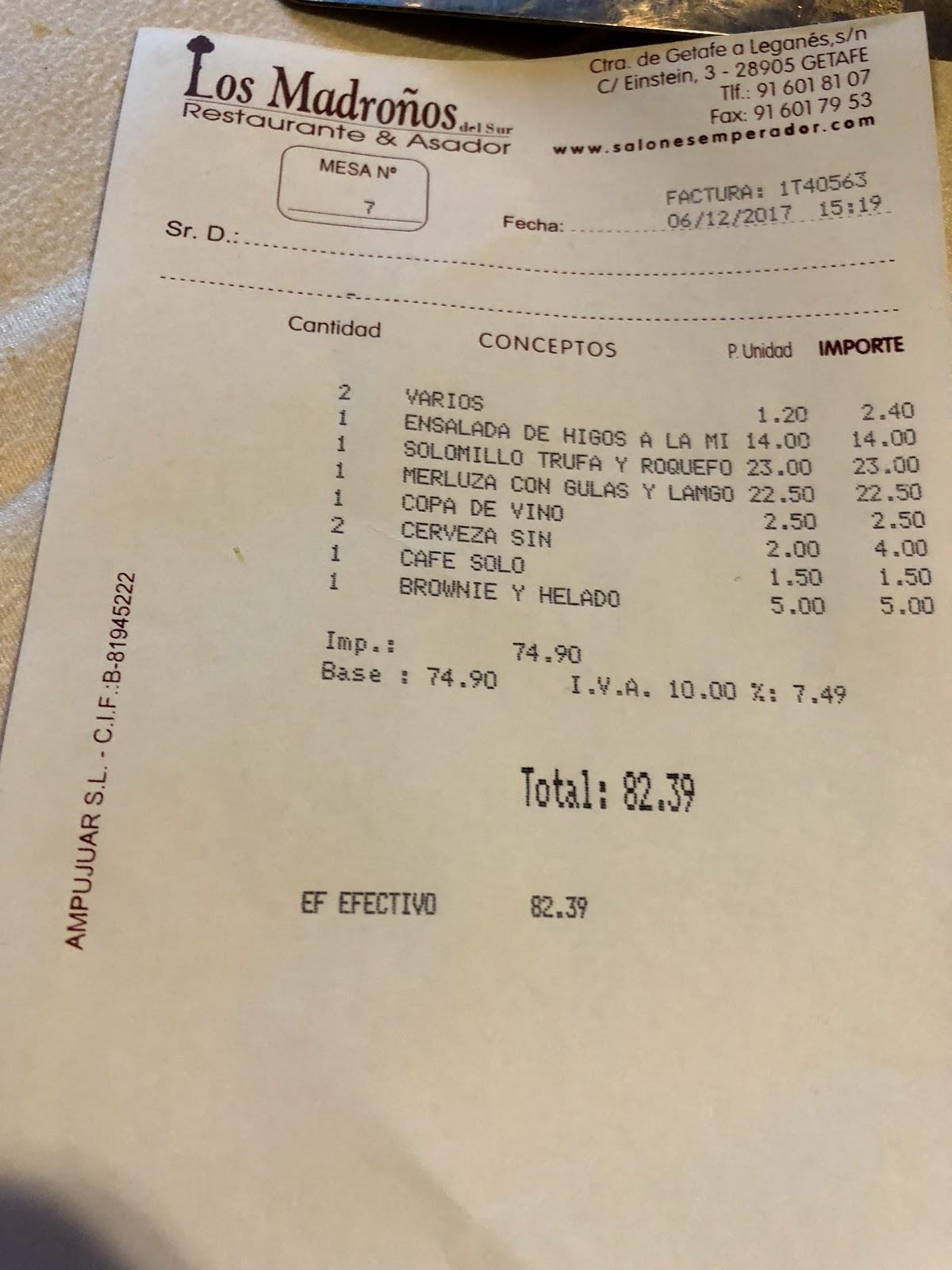 Menu at Asador los Madroños steakhouse, Getafe, C. Einstein