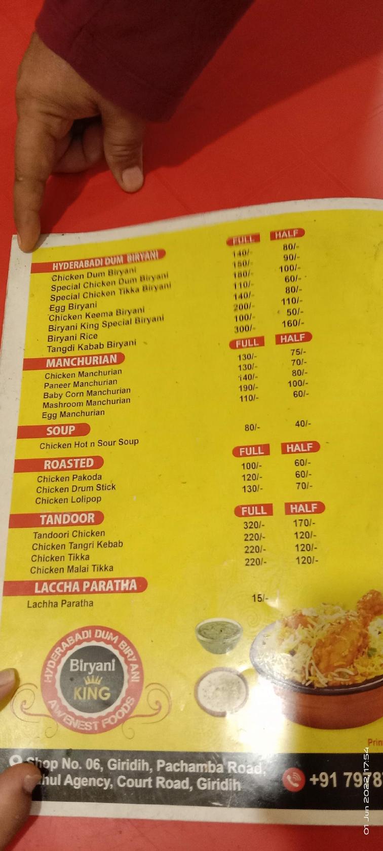 Menu at Biryani King, Giridih