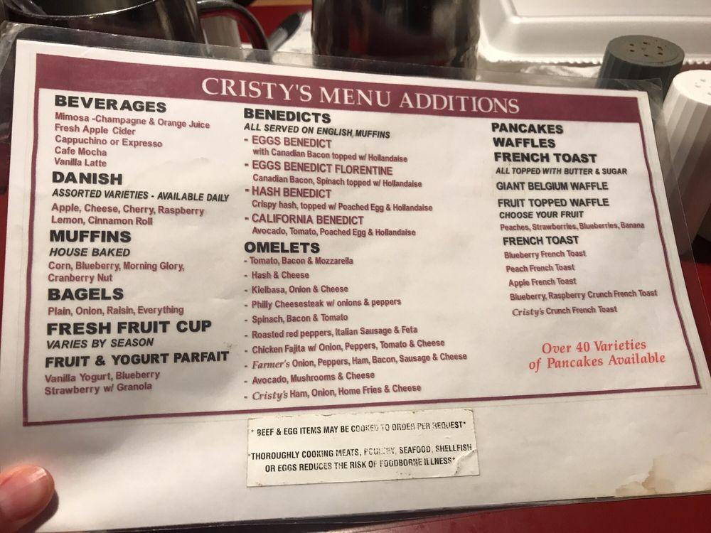 Menu at Cristy's Restaurant, Westbrook