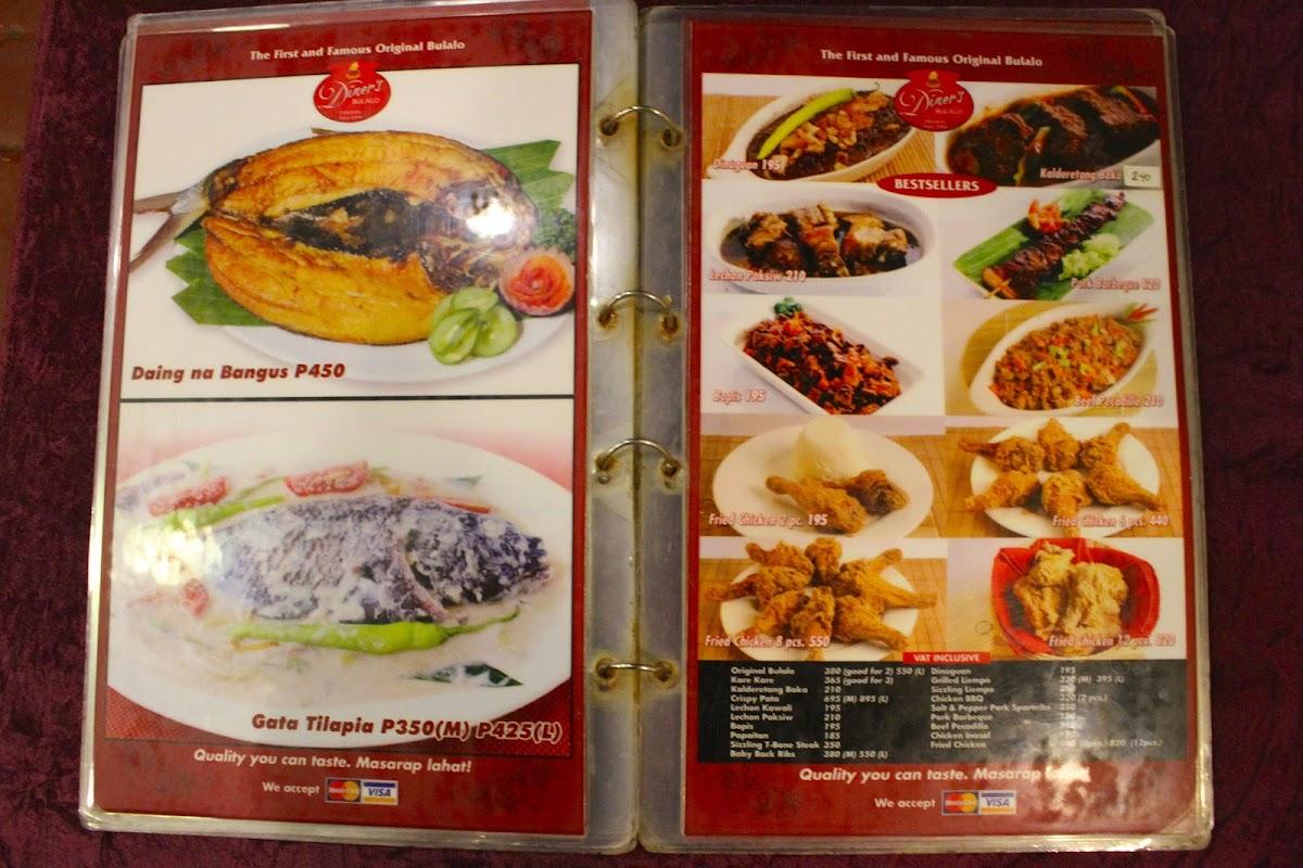 Menu at Diner's Bulalo Restaurant, Tagaytay, West 4120