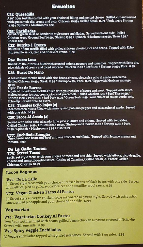 Menu at Echo Frezco restaurant, Forest Hill