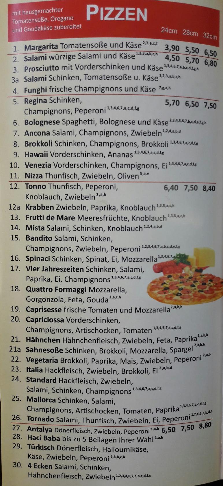 Speisekarte von Haci Baba Brandis pizza, Brandis
