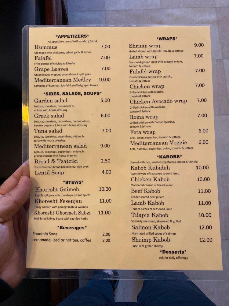 Menu at Mediterranean Grill restaurant, Salisbury