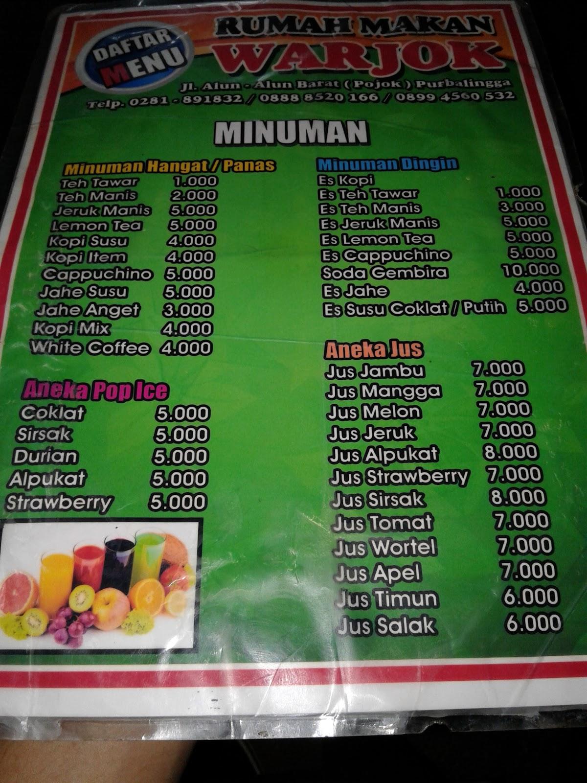 Menu at RUMAH MAKAN WARJOK restaurant, Purbalingga
