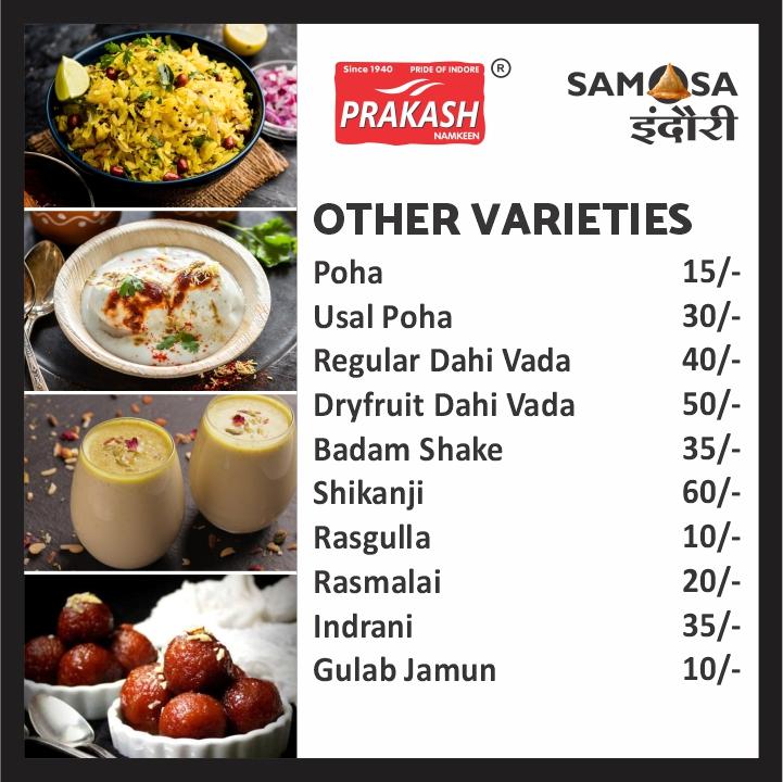 Menu at Samosa Indori, Indore