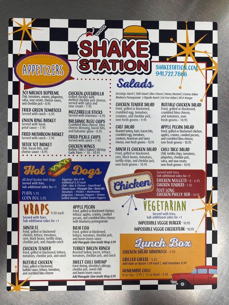 Menu at Shake Station restaurant, Ellenton