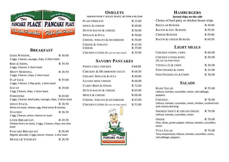 Menu at Silver Spoon The Pancake Place restaurant, Graskop, Louis ...