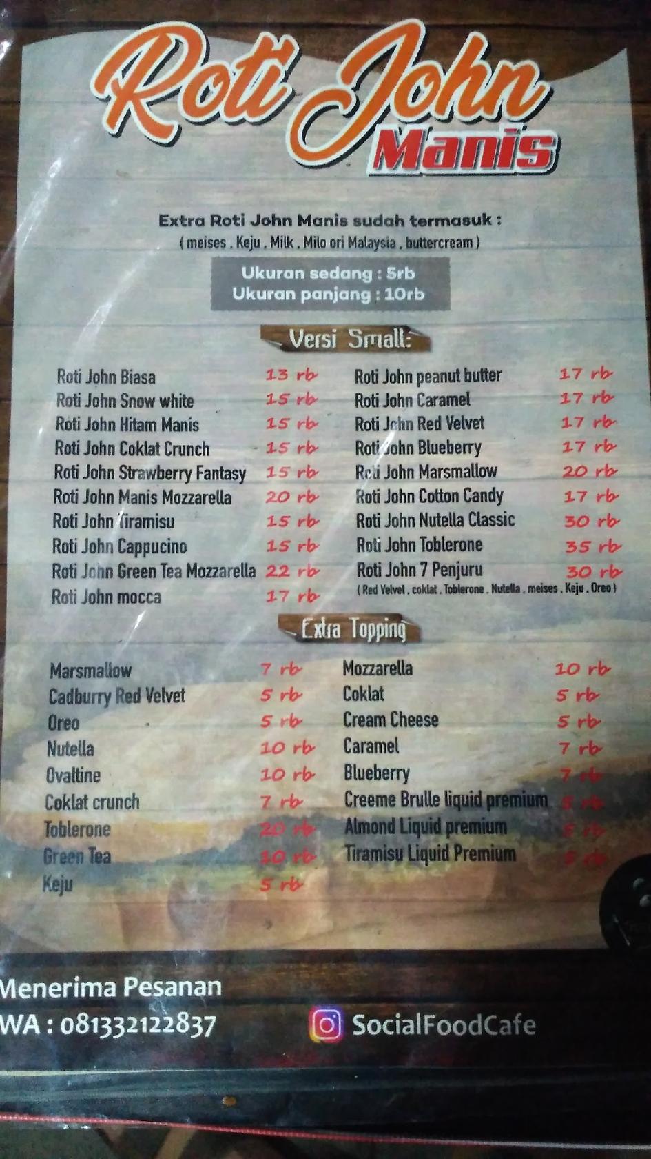 Menu at Socialfood Roti John cafe, Sidoarjo