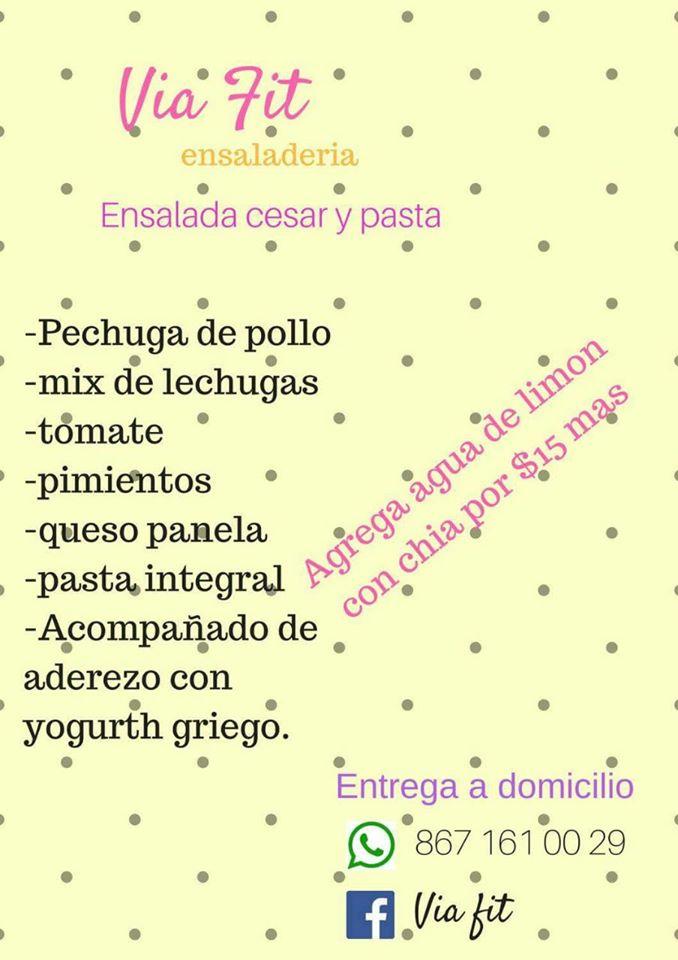 Menu at Via Fit restaurant, Mexico