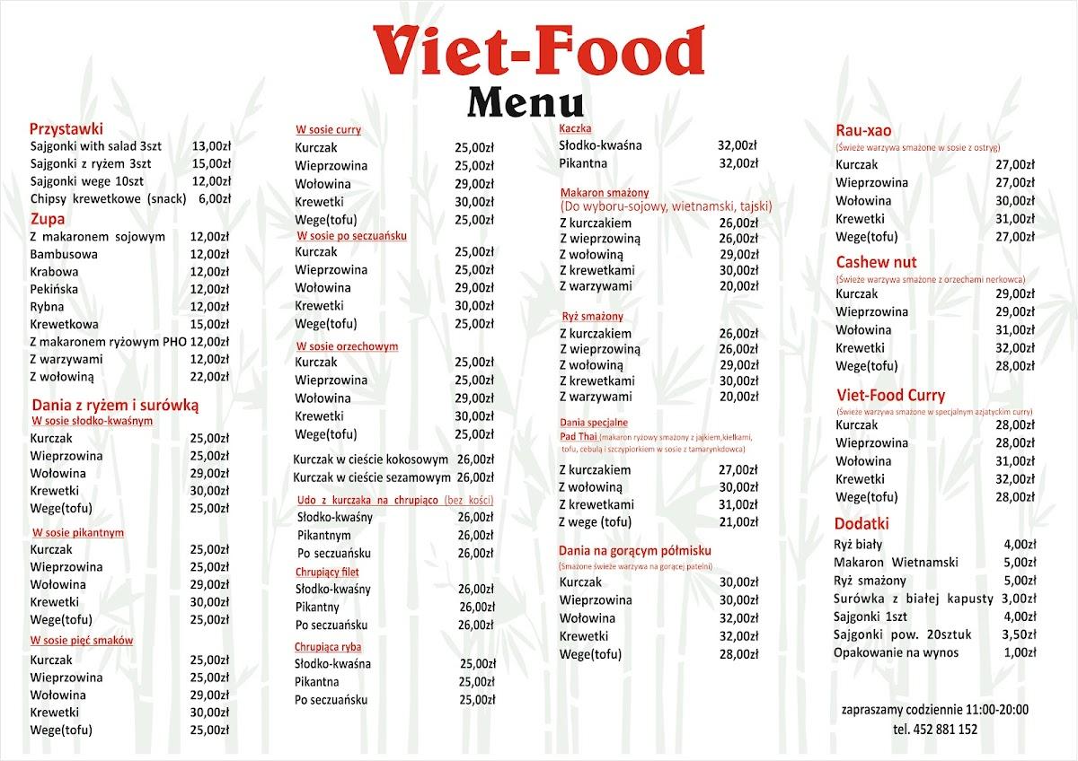 Menu at Viet Food Gdańsk restaurant, Gdańsk