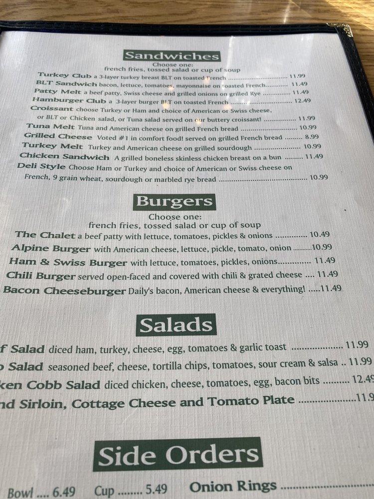Menu at The Chalet Restaurant, Spokane