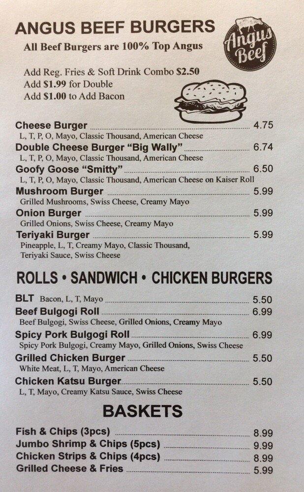 Menu at Goofy Goose Burgers & Teriyaki restaurant, Tacoma