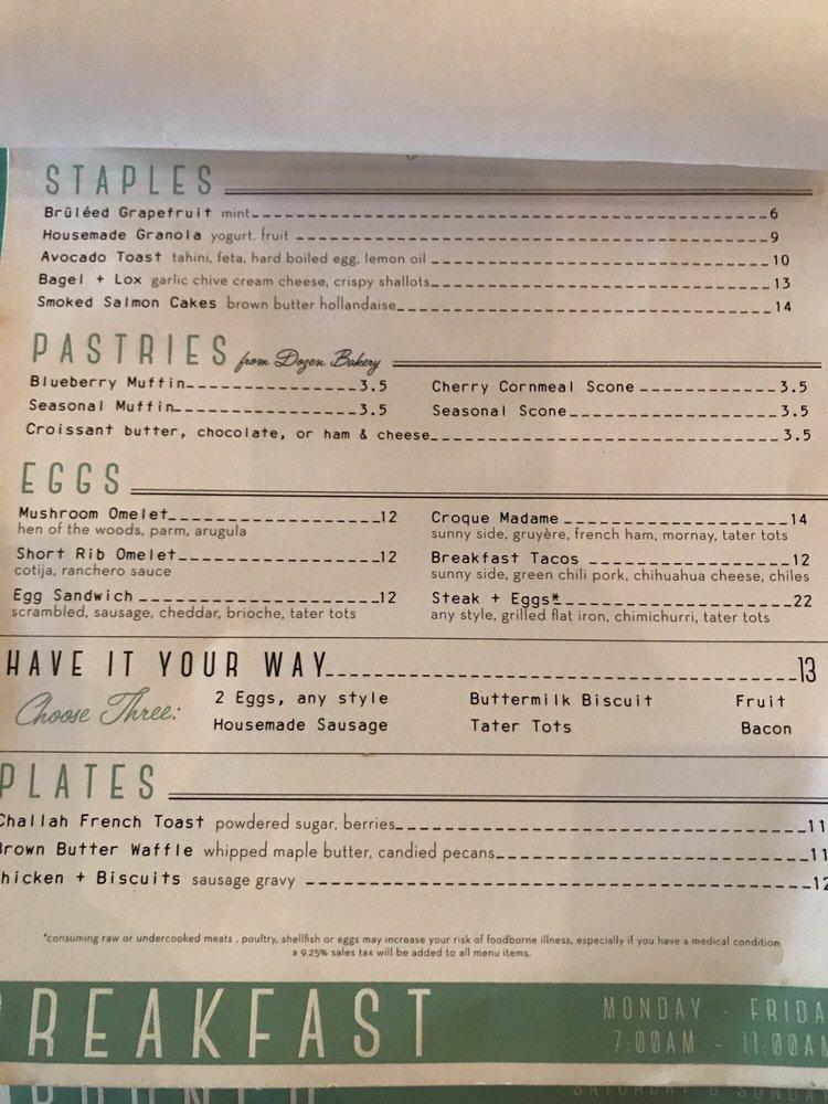 Menu at Pinewood club, Nashville