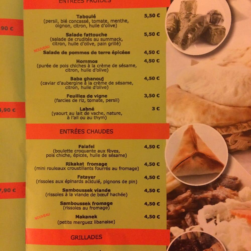 Menu at Restaurant O Liban, Marseille