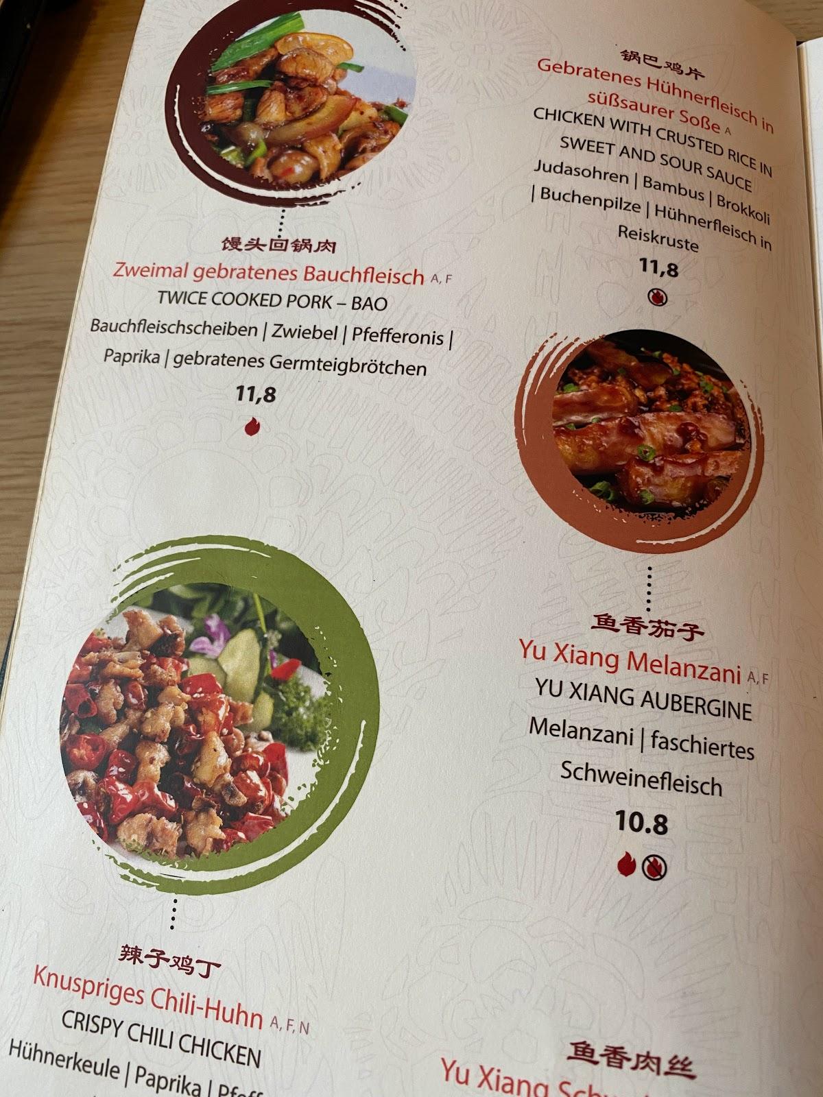 Menu at SHU Spicy Sichuan Food restaurant, Vienna