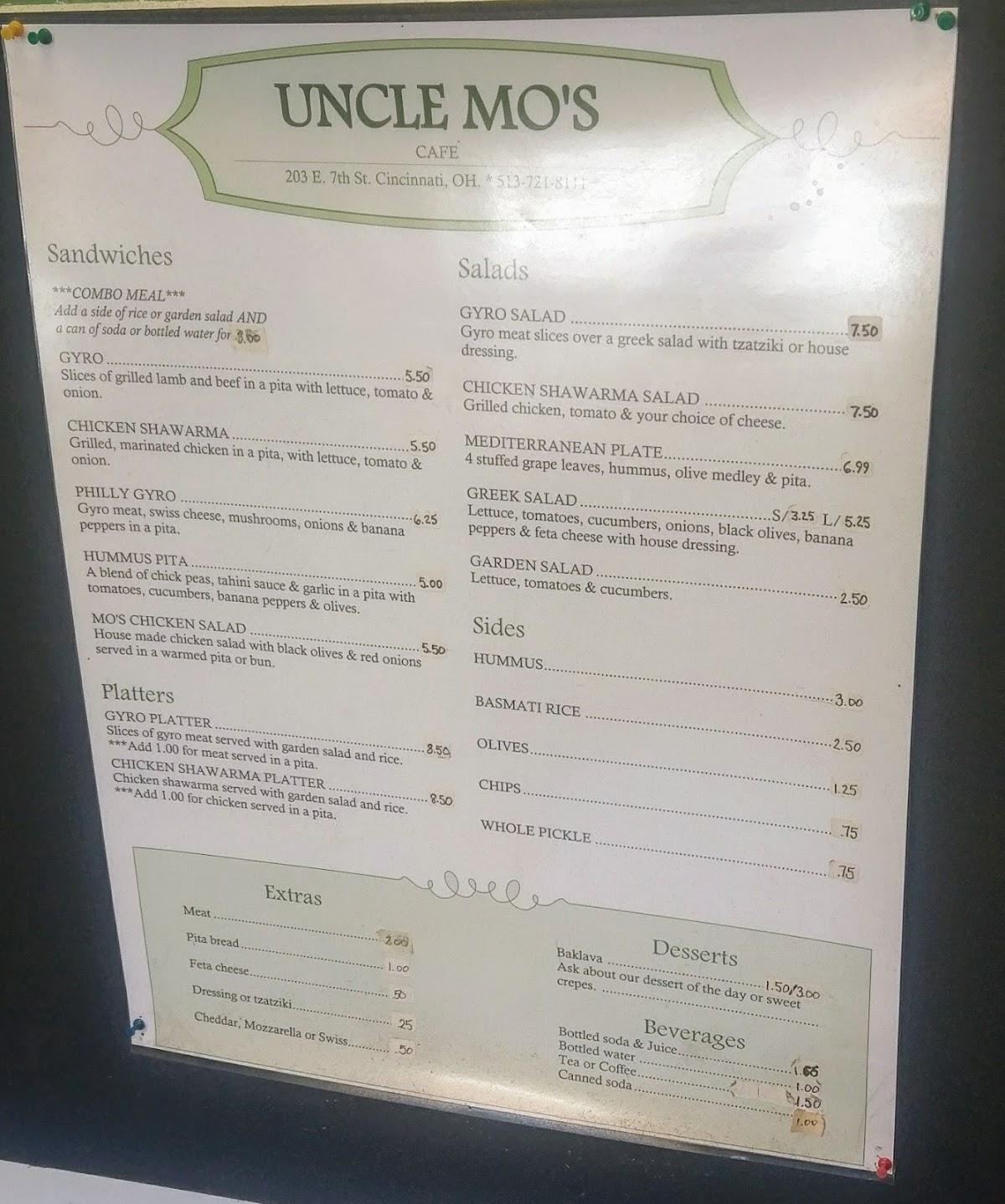 Menu at Uncle Mo's Cafe, Cincinnati