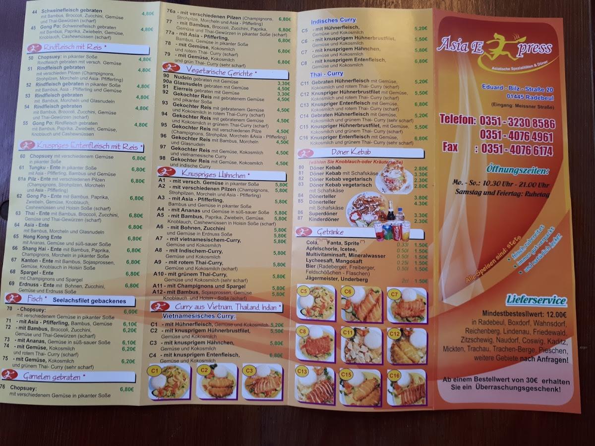Menu au Asia Express restaurant, Radebeul