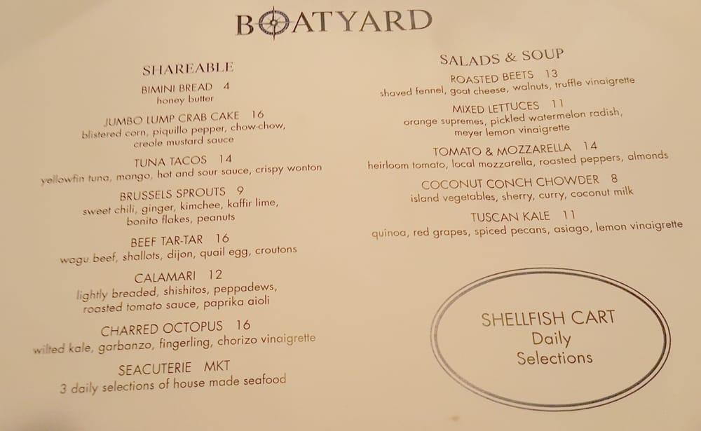 Carta del pub y bar Boatyard, Fort Lauderdale, SE 17th St