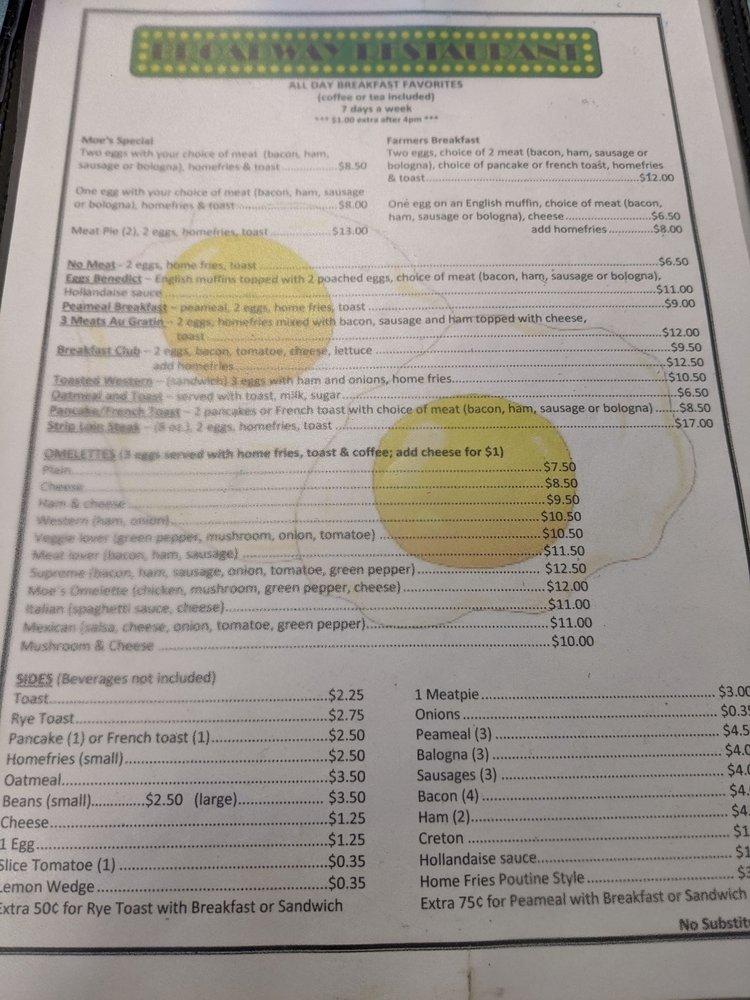 Menu at Broadway Restaurant, Timmins