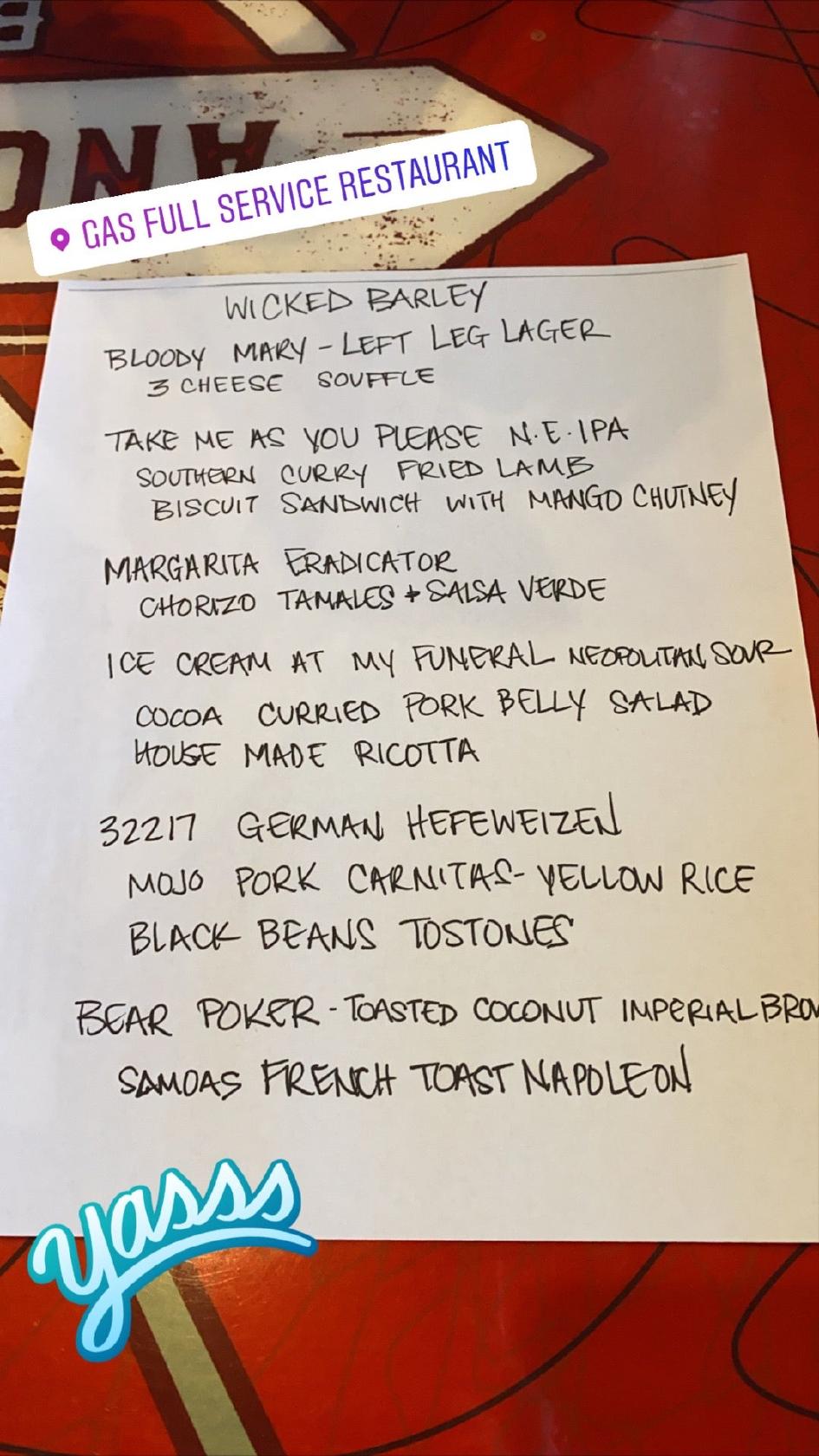 Menu at Gas Full Service Restaurant, St. Augustine