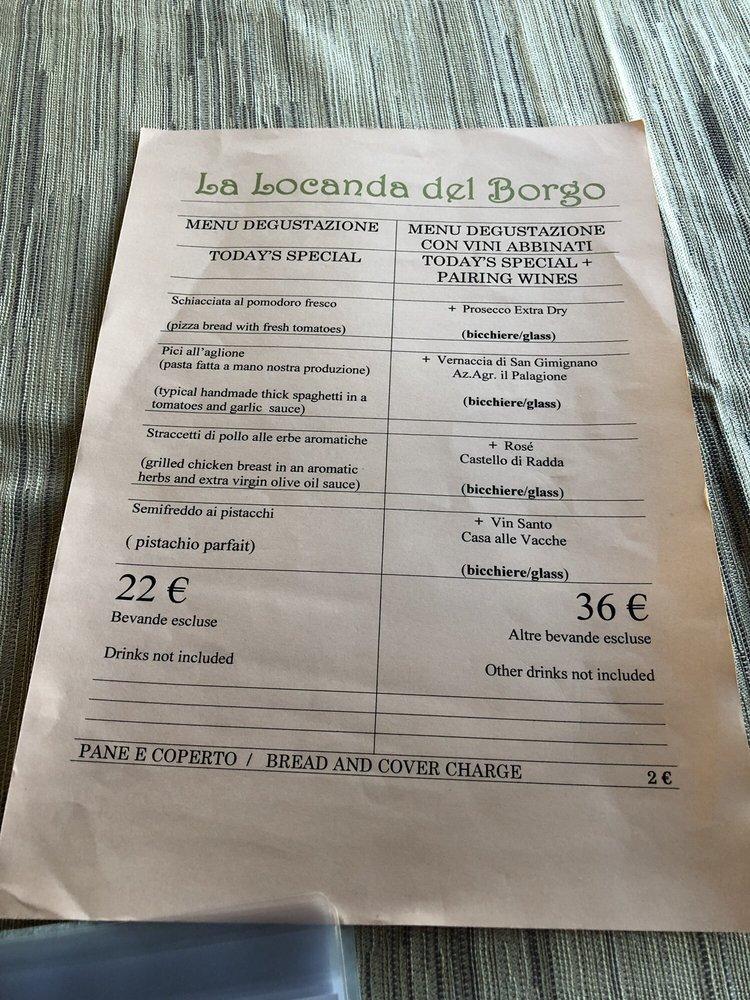 Menu au La Locanda Del Borgo restaurant, Castel San Gimignano, Localita ...