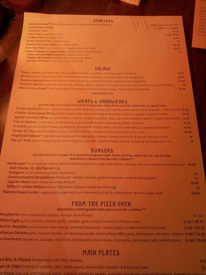 Menu at McMenamins Spar Café pub & bar, Olympia