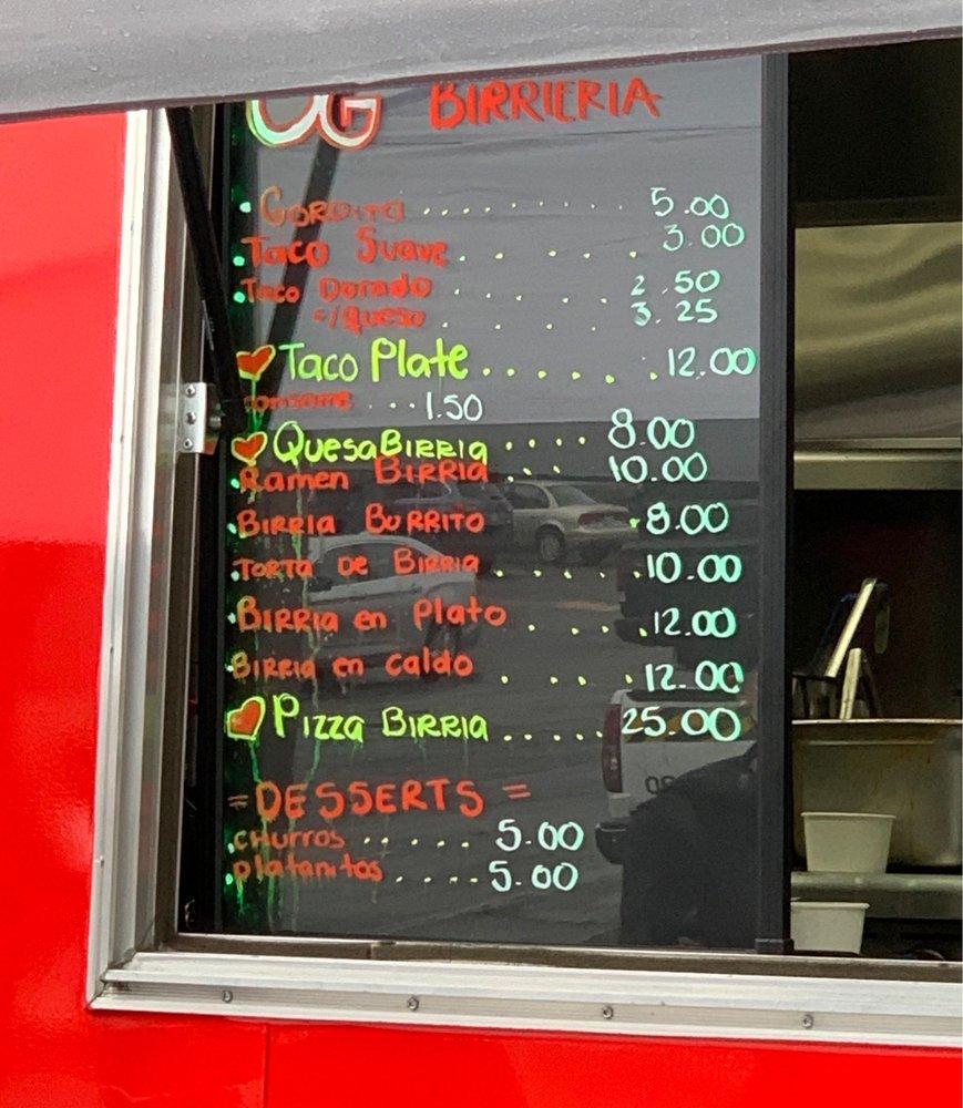 Menu at OG Birrieria restaurant, Hillsboro