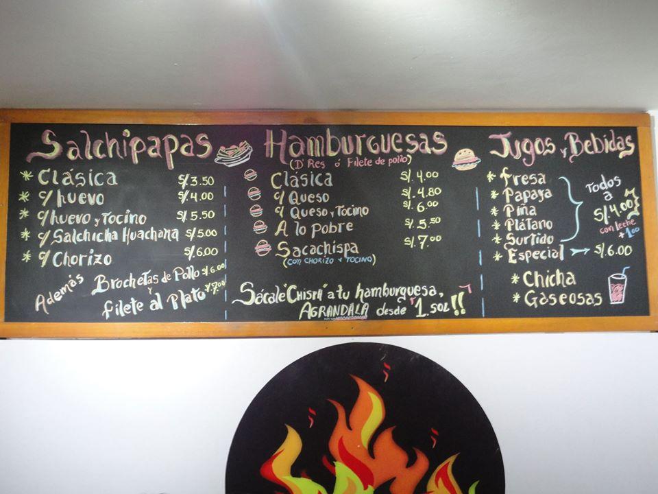 Menu at Saca Chispa, Independencia