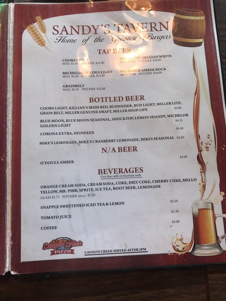Menu at Sandy's Tavern pub & bar, Richfield