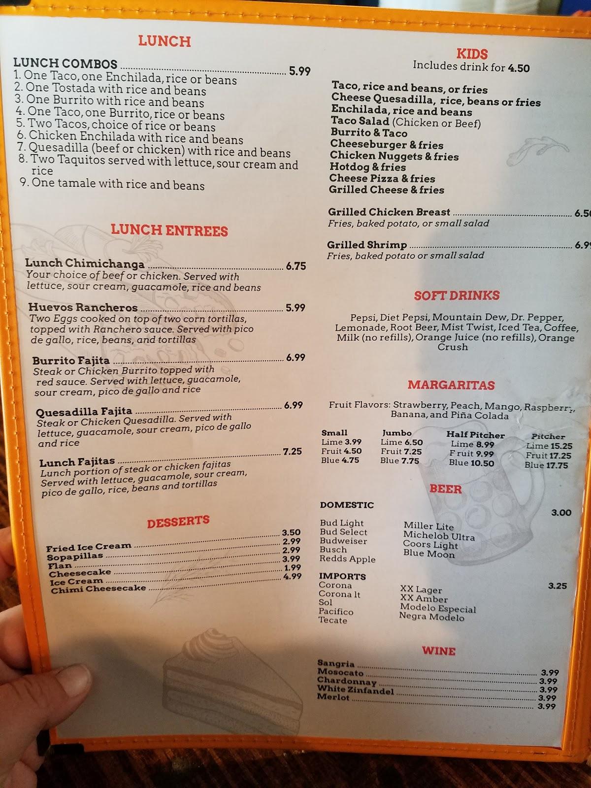 Menu at Sol Mexican Restaurant, Carrollton