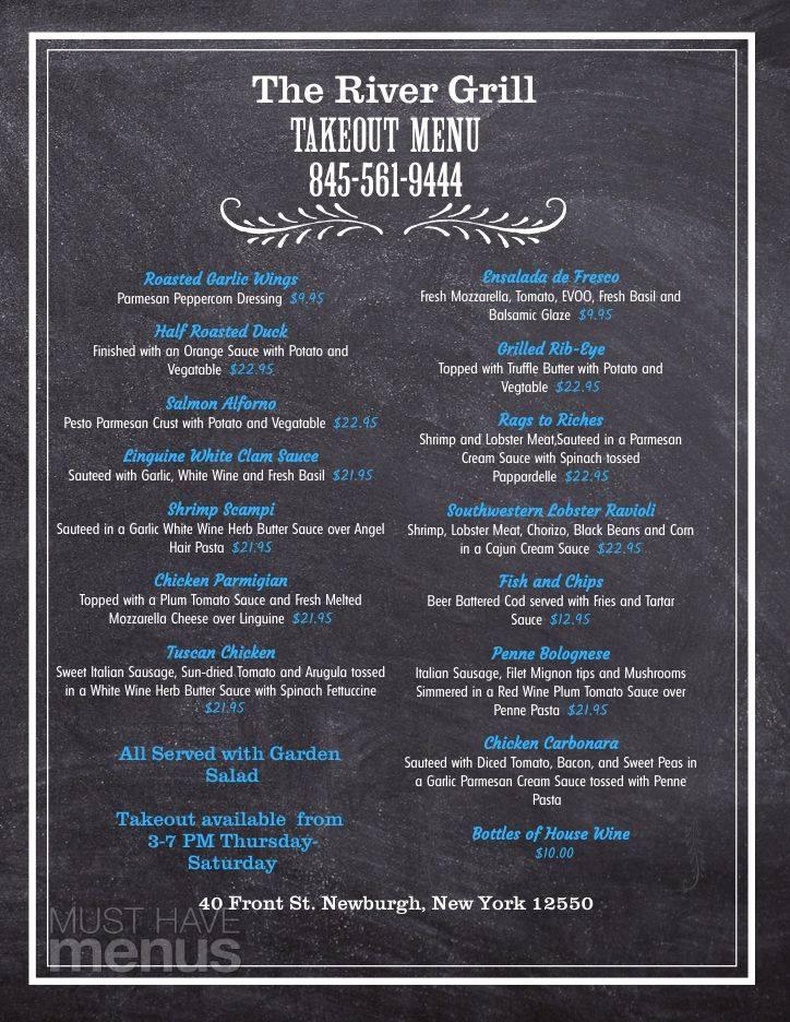 Menu at The River Grill restaurant, Newburgh
