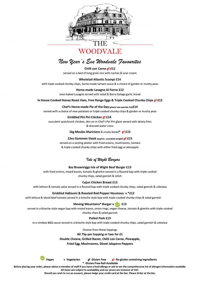 Menu at The Woodvale pub & bar, Gurnard