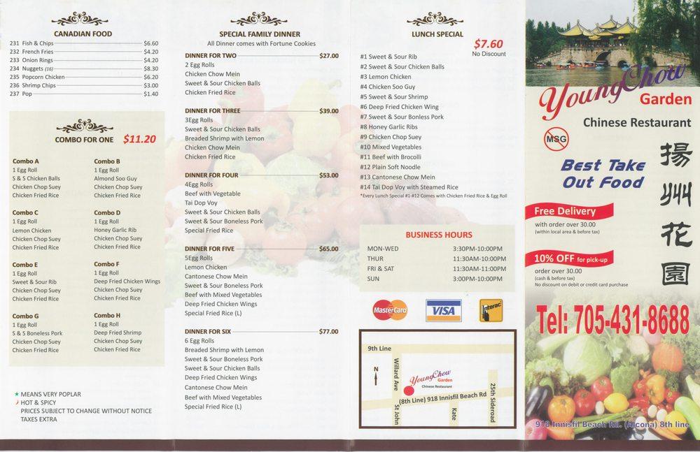 Menu at Young Chow Garden Restaurant, Innisfil, 918 Innisfil Beach Rd