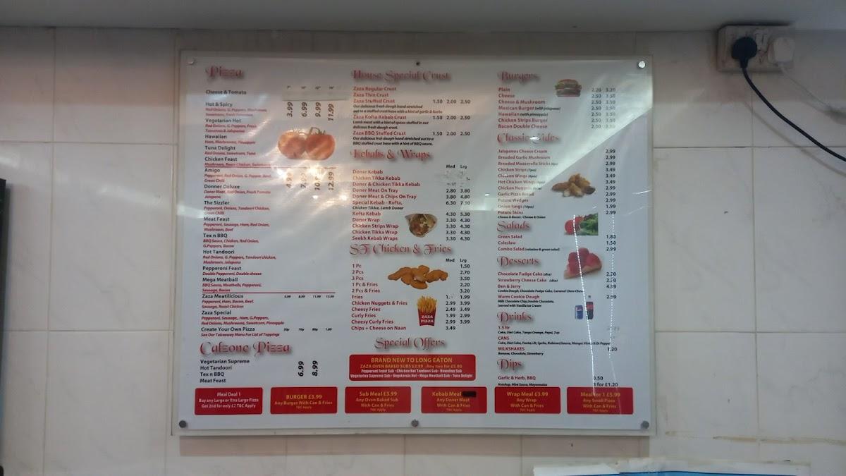 Menu at Zaza Pizza Nottingham pizzeria, Nottingham