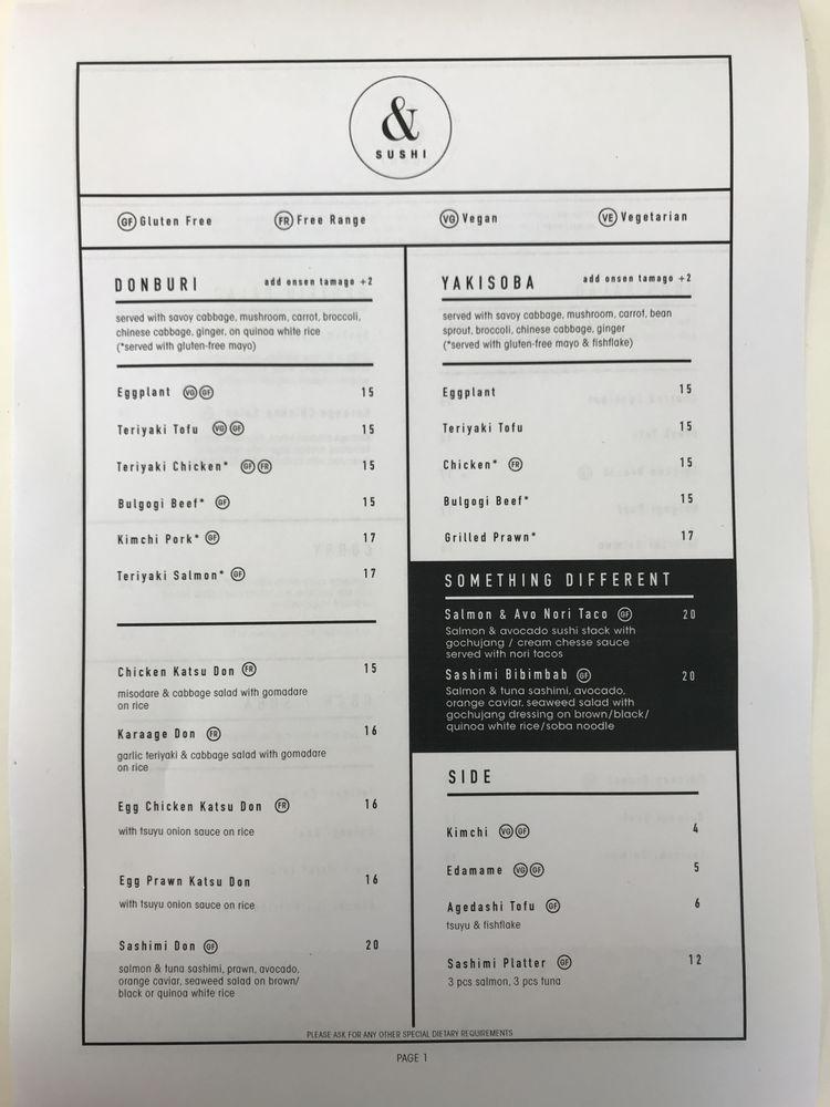 Menu at &SUSHI Newmarket restaurant, Auckland, 10-12 Teed St