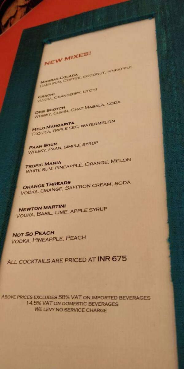 Menu at Cinnamon, Chennai, 1