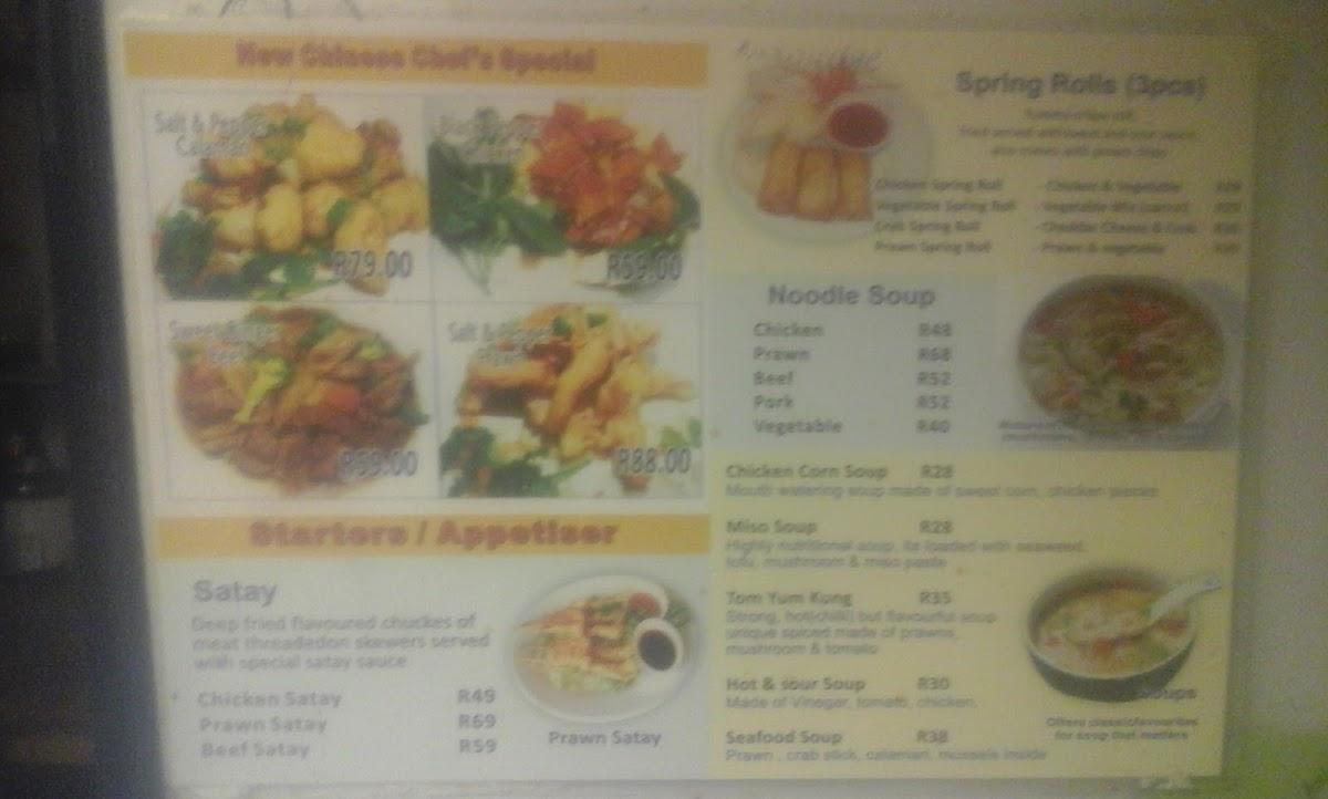 Menu at K1 Sushi restaurant, Cape Town, Red Sails