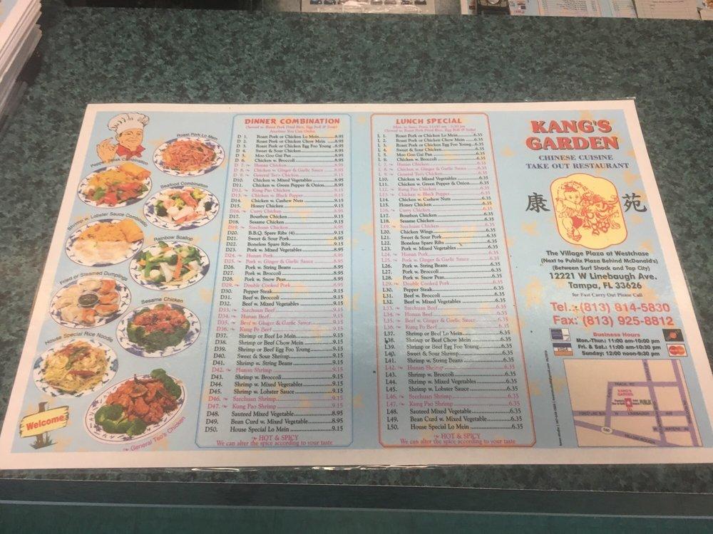 Menu at Kang's Garden restaurant, Tampa
