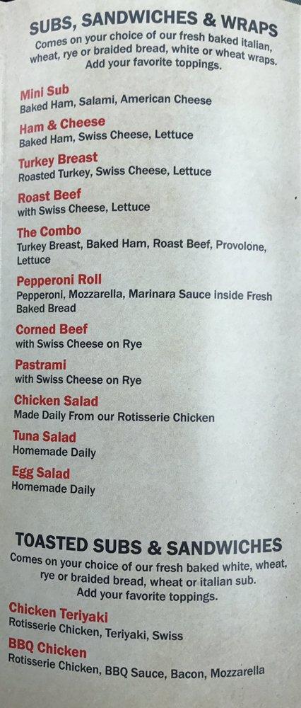 Menu at Martin's Deli restaurant, Avon